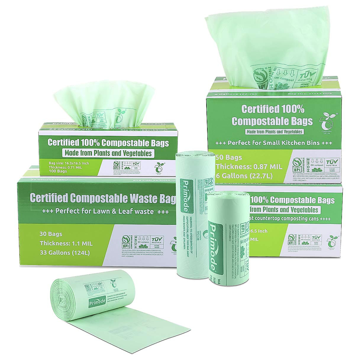 Compost Bags, Compostable Trash Bags 2.6 Gallon Compostable Bags 100 Count Small Compost Bags for Countertop bin Extra Thick 0.71 Mil. ASTM D6400 Certified By BPI and TÜV AUSTRIA