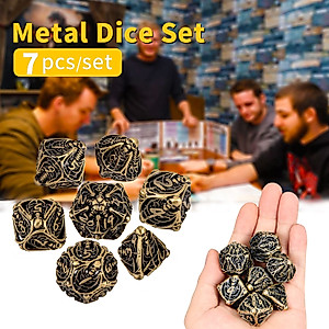 DND Dice Set Polyhedron Dice Skull Hollow Metal Dice for Dungeons and Dragons Role Playing Games PCCECQEE Dice 7PCS D&D Set Collection Gifts (Bronze-02)