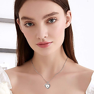 Personalized Sterling Silver Heart Locket Necklace That Holds Pictures Lock And Key Pendant for Women Mom (Lock & Key Necklace + Photos)