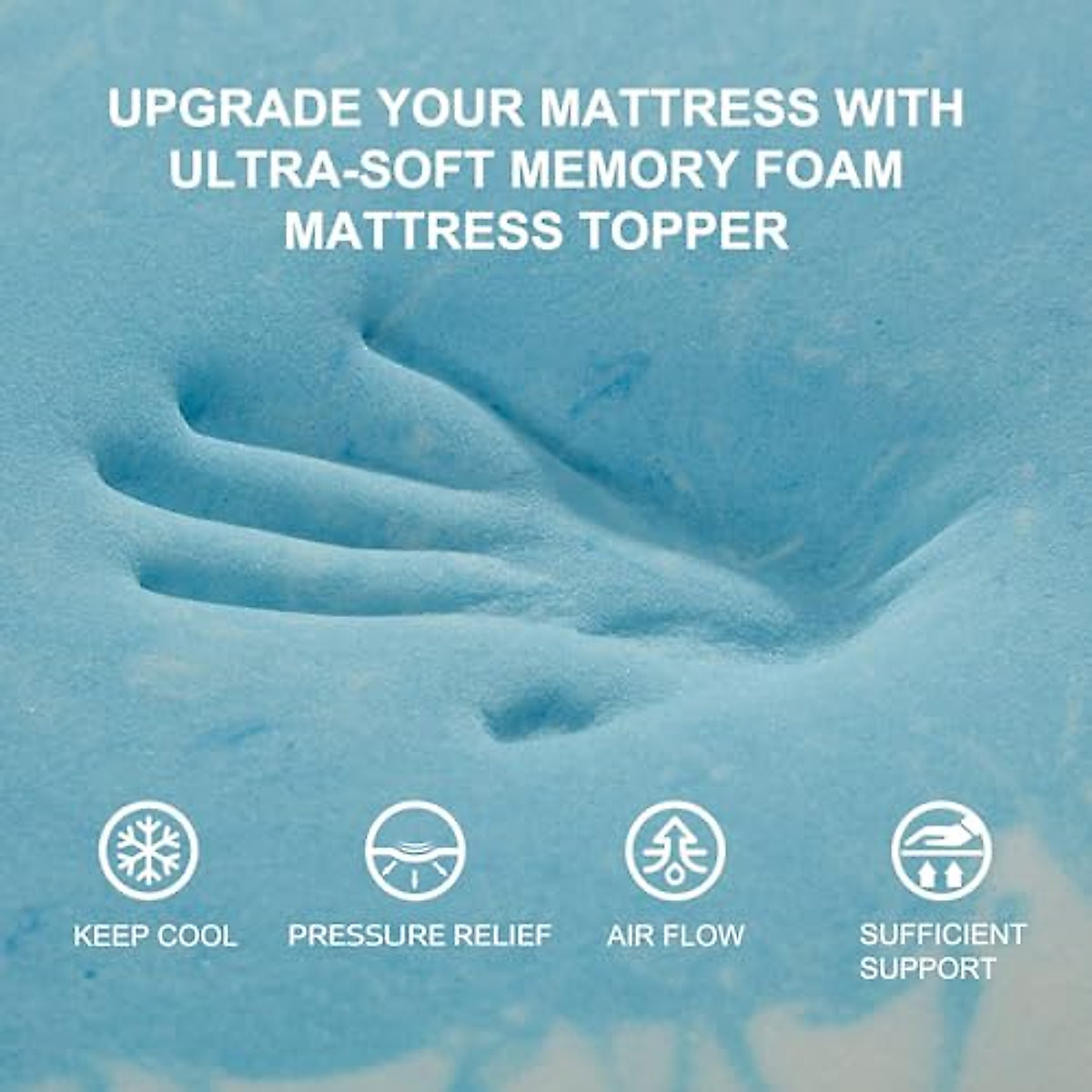SINWEEK 4 Inch Mattress Topper 5-Zone Memory Foam Mattress Topper Pressure Relieve Soft Mattress Pad, CertiPUR-US Certified, Queen Size Blue