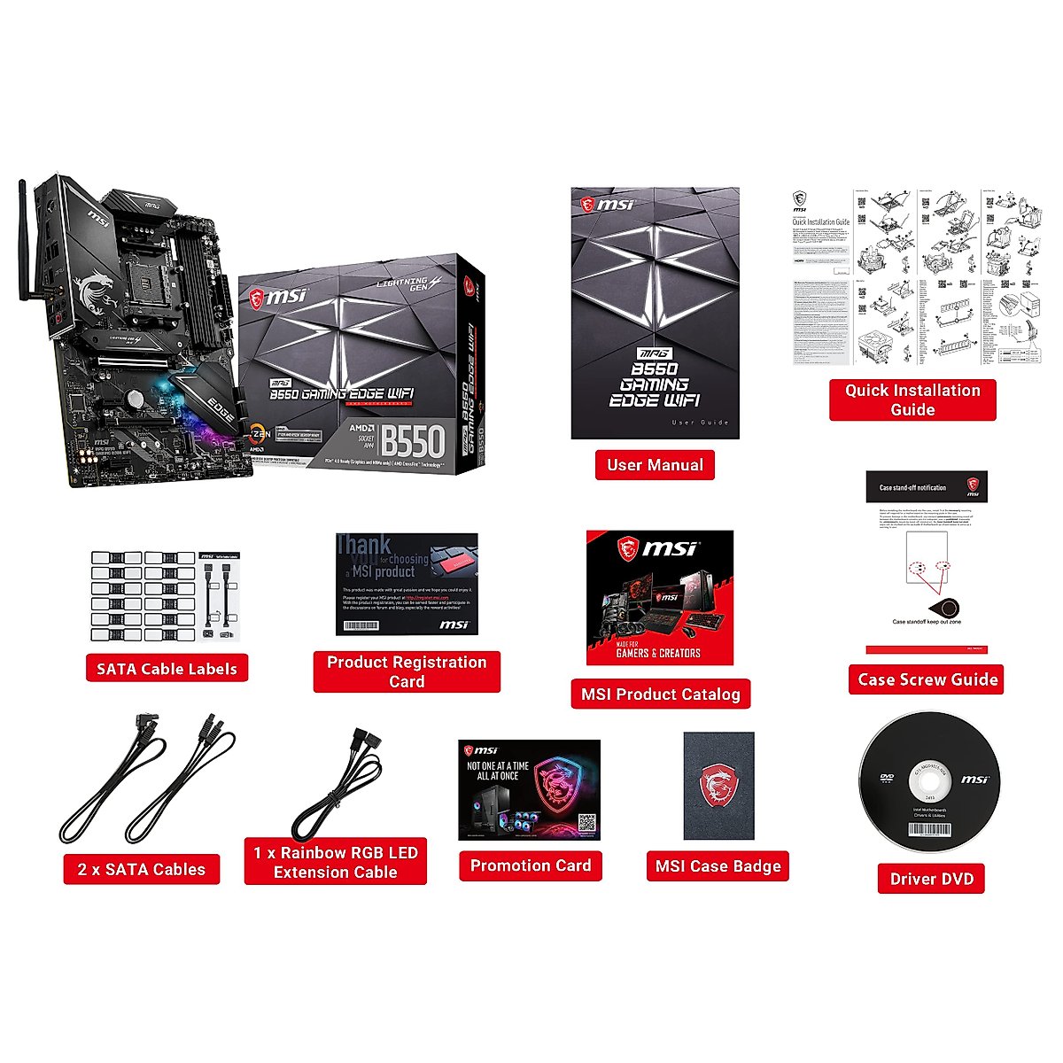 MSI MPG B550 GAMING EDGE WIFI Gaming Motherboard (AMD AM4, DDR4, PCIe 4.0, SATA 6Gb/s, M.2, USB 3.2 Gen 2, AX Wi-Fi 6, HDMI/DP, ATX, AMD Ryzen 5000 Series processors)