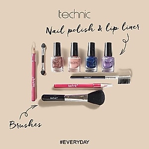 Technic 28 Pcs Carry All Full Make Up Kit In a Trunk Train Case Including Makeup Brushes, Eye Shadows, Nail Polish, Blushers, Lipsticks and More