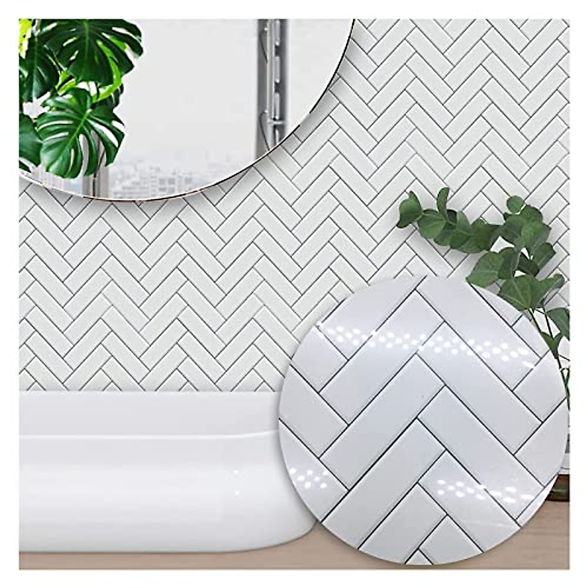Tile Stickers Creamy White Rectangle Stick On Tiles Bathroom PVC Self Adhesive Wall Tiles Kitchen Stick On Wall Tiles Waterproof Peel and Stick Floor Tiles Self Adhesive Tiles for Walls (Size : 10x10
