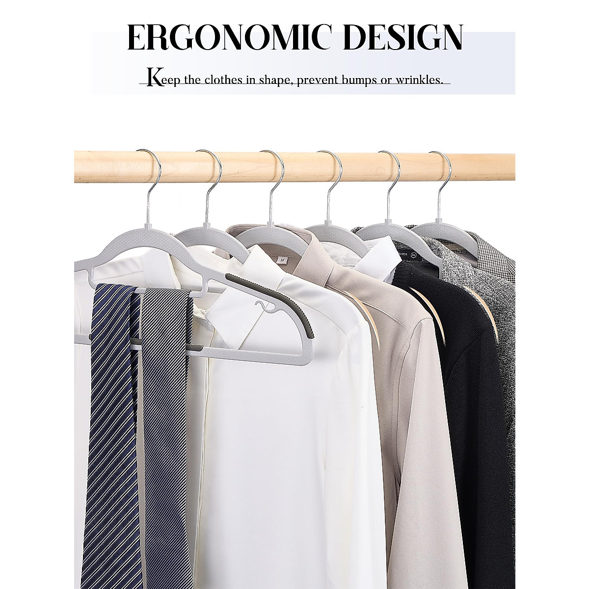 HOUSE DAY Plastic Hangers 50 Pack, Plastic Clothes Hangers Non Slip Hangers, Heavy Duty Plastic Hangers with 360° Swivel Hook, Ultra Thin Hangers Space Saving, Gray Hangers for Closet