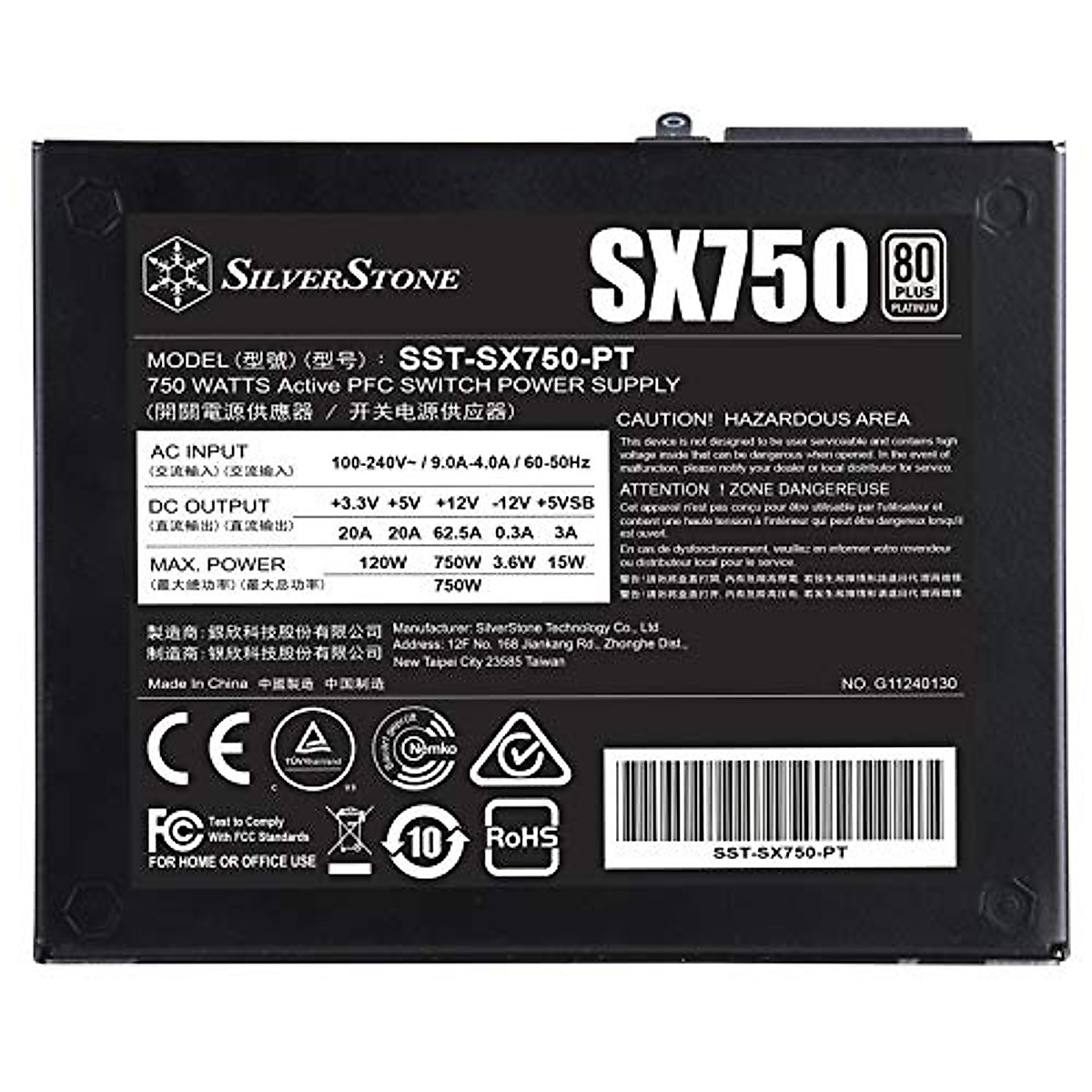 SilverStone SX750 Platinum, 750W SFX Fully Modular 80 PLUS Platinum Power Supply, SST-SX750-PT