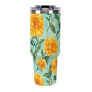 Yellow Flowers Marigolds Insulated Tumblers with Handle Stainless Steel Coffee Mug Funny Travel Cup with Lid Straw 40oz