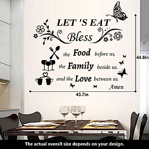 Kitchen Wall Decals Dinner Meal Prayer Wall Stickers Vinyl Kitchen Quotes Wall Decal Let's Eat Bless The Food Before Us Sign Saying Stickers for Dinning Room Home Restaurant