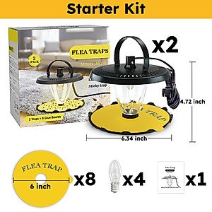 Flea Trap for Inside Your Home Indoor Electric Flea Light Catcher and Killer for House 2 Pack with 8 Sticky Pads Refills and 4 Replacement Lightbulbs