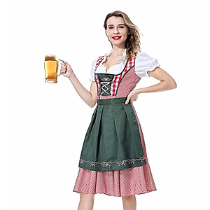 VISVIC Oktoberfest Costumes Women Dirndl Dresses 2 Pieces, Women's Oktoberfest Dress German Dirndl Dress Costumes for Bavarian Oktoberfest Carnival Halloween