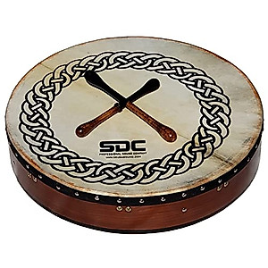 DEURA ROSEWOOD Celtic Circle Design On the Skin Head INSIDE TUNABLE BODHRAN DRUM Irish Celtic 18" Inch Key CASE and Tipper Included