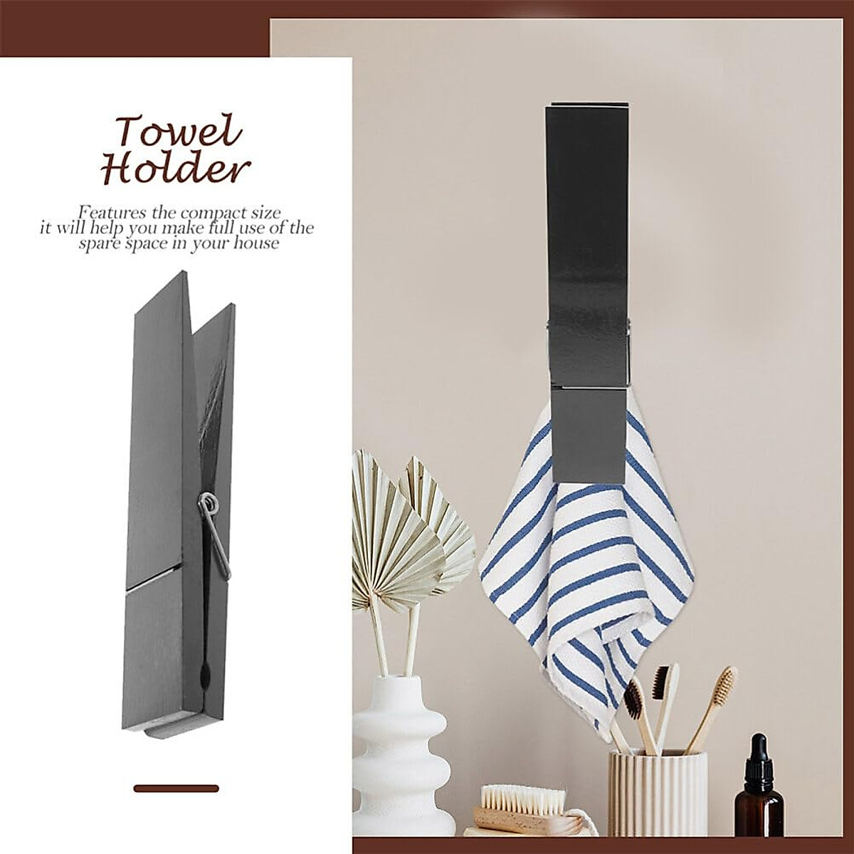 ABOOFAN Jumbo Wood Clothespin Towel Holders Giant Clothes Clip Hooks Wall Mounted Towel Clip Clothes Pins Hooks for Wedding Farmhouse Bathroom Laundry Room