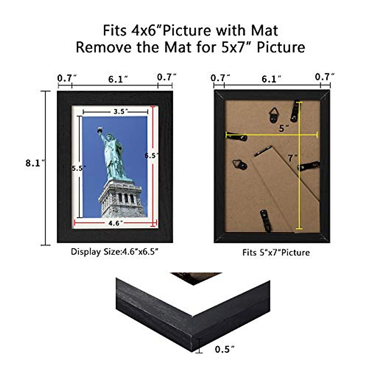 BAIJIALI 5x7 Picture Frame Distressed Farmhouse Wood Pattern Set of 4 with Tempered Glass,Display 4x6 Photos with Mat or 5x7 Without Mat, Horizontal and Vertical Formats for Wall and Table Mounting,Multicolour