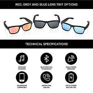 Inventiv Wireless Bluetooth Audio Sunglasses, Open Ear Headphones Music & Hands-Free Calling, for Men & Women, Polarized Glasses Lenses (Black Frame/Grey Tint)