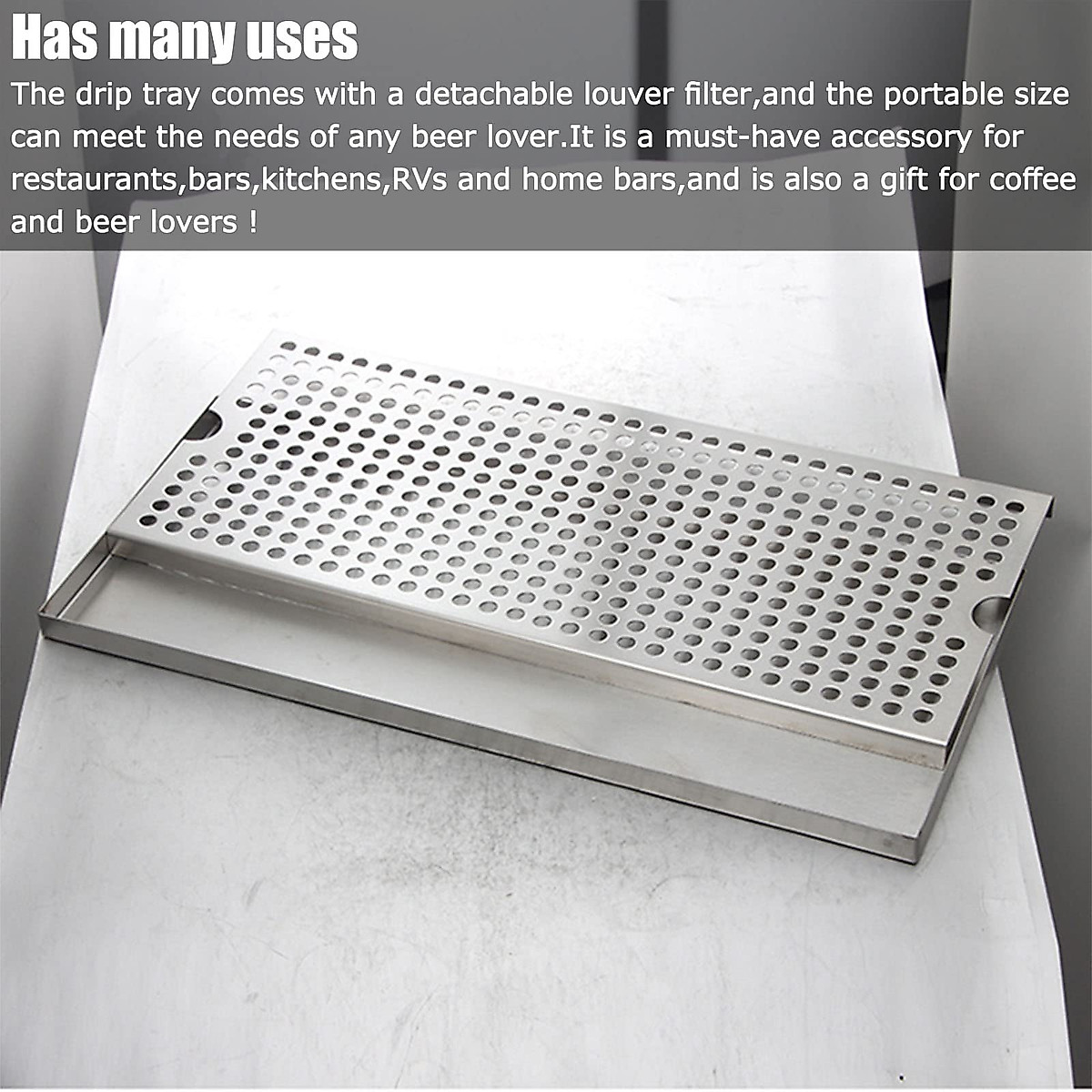 WRJAHCG Drip Tray Stainless Steel,Kegerator Beer Drip Trays,20" Length 7" Width Rectangular Stainless Steel Beer Surface Mount Drip Tray,No Drain,for Home Bar Mini Fridge Without Drain,40CM