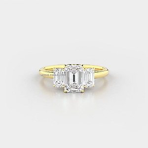 Rosie Collection 3 Stone Emerald Cut Cubic Zirconia 925 Sterling Silver Anniversary Engagement Ring 14K Yellow Gold Over 6