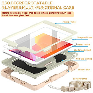 BLOSOMEET Girls Cute Case for iPad 9th Generation 2021 10.2 Inch with Tempered Glass Screen Protector & Pen Holder,KidsProof iPad 8th/7th Gen 2020 2019 Cover w/Kickstand Handle Shoulder Strap,RoseGold