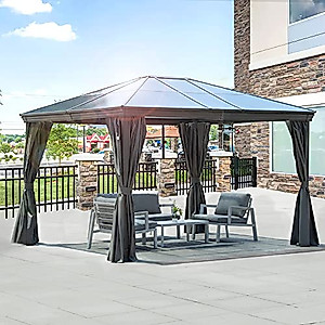 ESSENTIAL LOUNGER 12ftx10ft Hardtop Gazebo, Outdoor Aluminum Metal Gazebo Tent, 99% UV Rays Block,100% Waterproof Polycarbonate Gazebo Canopy with Curtain Screens, for Outdoor Patio Garden
