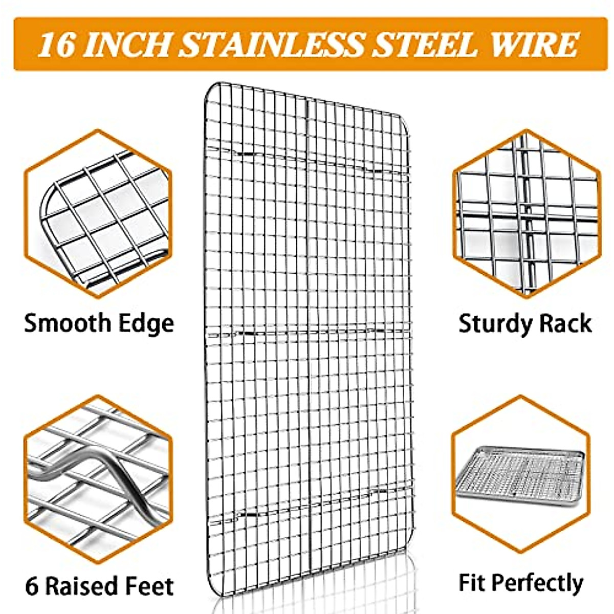 Stainless Steel Baking Sheet with Rack Set [2 Pans + 2 Racks], Cookie Sheet with Cooling Rack, Size 16 x 12 x 1 Inch, Non Toxic & Heavy Duty & Easy Clean (16 x 12 x 1 inch)