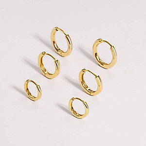 3 pairs 14K Gold Plated Huggie Hoop Earrings, Minimalist Gold, Simple 3 sizes Earrings for Women Men gift