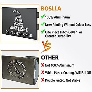 boslla Trailer Hitch Cover, Don't Tread On Me-Metal 2" Inch Tow Rear Receivers Plug Covers Black with Stainless Steel Pin Bolt for Trucks, RV, Cars