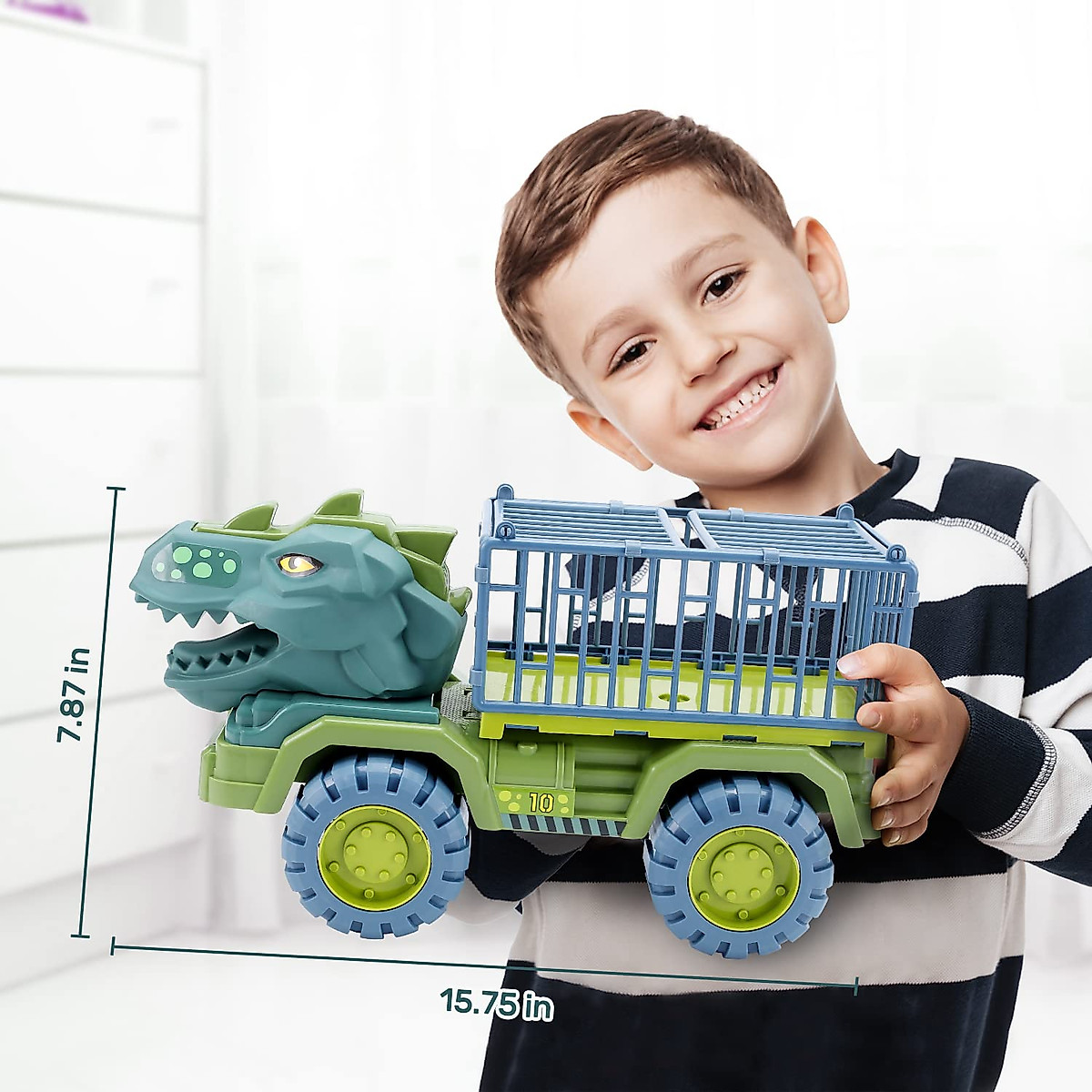 CUTE STONE Dinosaur Truck, Dinosaur Transport Car Carrier Truck with Dinosaur Toys, Friction Powered Cars, Activity Playmat, Dino Car Playset Toys for Kids Boys Grils