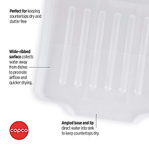 Copco Small Clear Drain Board Fits Under Any Small Dish Rack to Catch Water or for Larger Pots Alone, Angled Base Allows for Self Draining with Raised Ribs to Prevent Water from Puddling