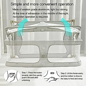Baby Bedside Sleeper, 3 in 1 Folding Portable Crib, breathable and visible mesh window, soft washable liner cover and sturdy aluminum alloy,Easy to Assemble, baby bassinets bedside sleeper Stationary