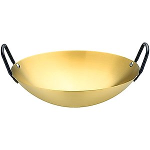 Cabilock Stainless Steel Cookware Stainless Steel Frying Cooking Pot 24cm Metal Stock Pot Stir Fry Pan Stewpot Skillet Round Bottom Wok Pan Binaural Wok for Kitchen Cooking Camping Cooking Set
