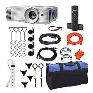 Indoor/Outdoor Theater Kit | Silverscreen Series System | Projection Screen with 1080pHD Savi 4000 Lumen Projector, Sound System, Streaming Device w/WiFi (SS-100)