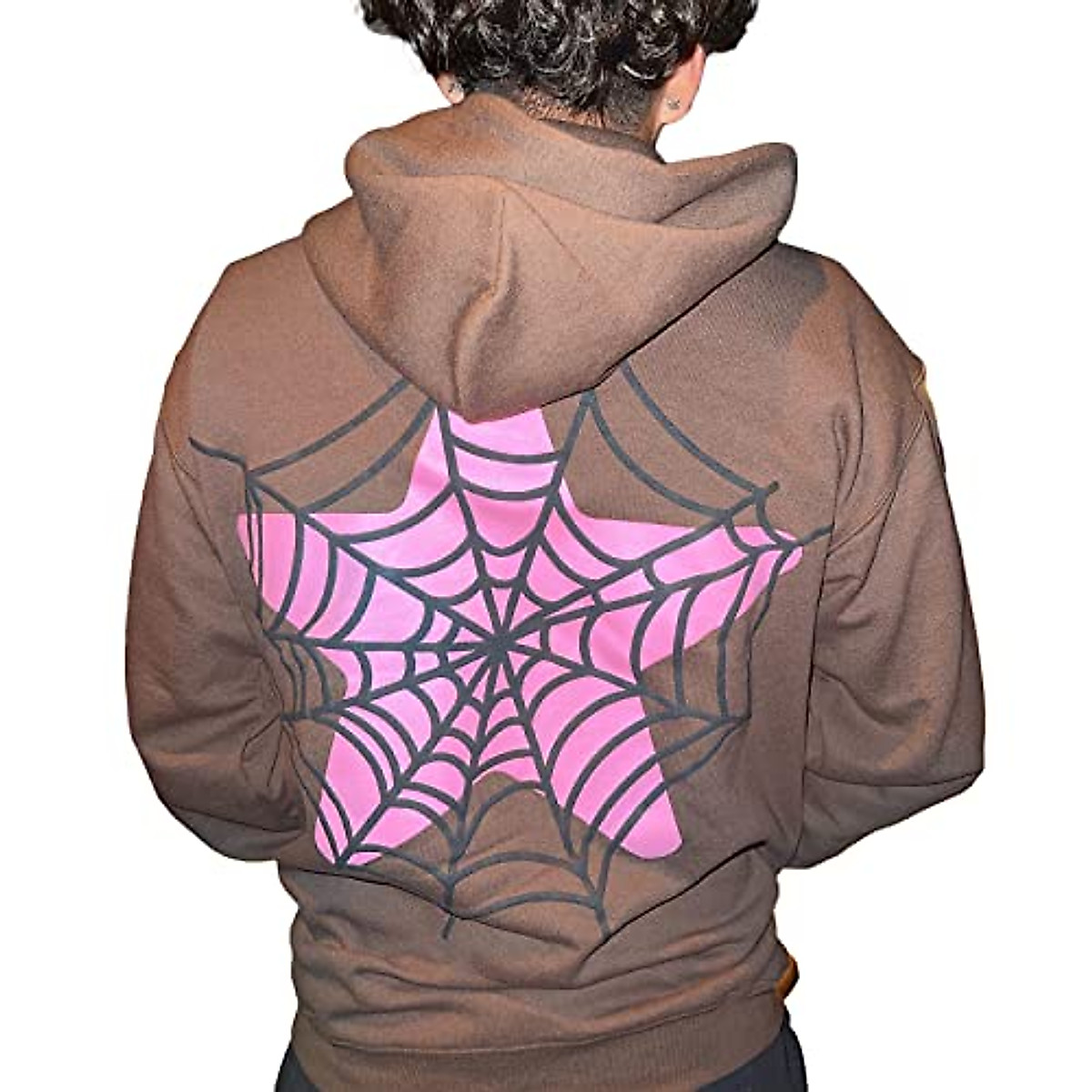 ZJLJAYCHOU Women's Men's Y2k Hoodie Spider Web Graphic Print Sweatshirt Gothic Oversized Jackets (Brown, XL)
