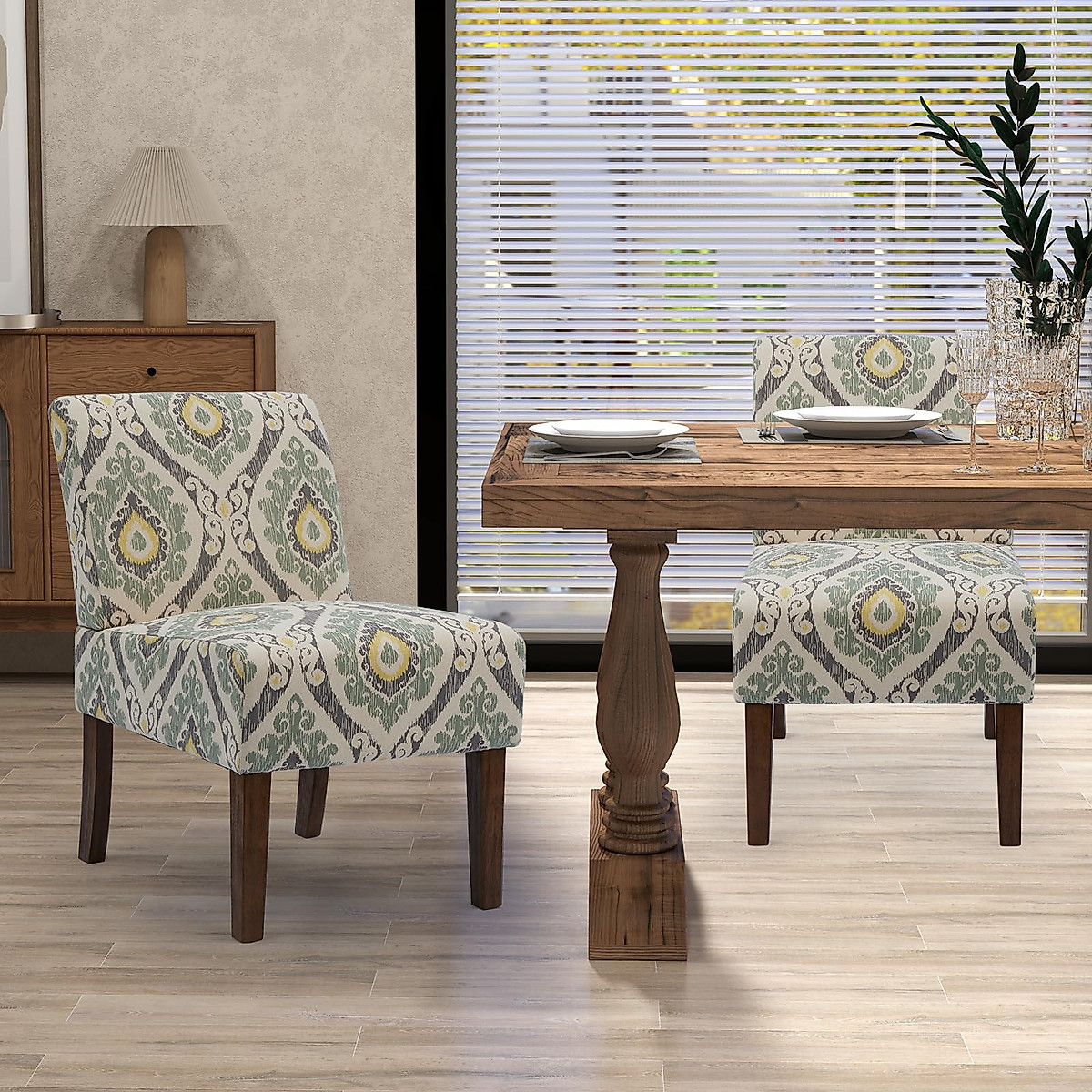 Bonzy Home Fabric Dining Room Chairs,Modern Dining Chairs Set of 2,Floral Upholstered Armless Accent Chair,Comfy Small Slipper Side Chair for Living Room, Color Plaid 2
