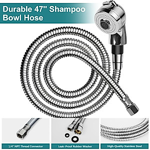 LukLoy Shampoo Bowl Hose and Sprayer Kit, 1/4" Nut Stainless Steel Salon Sink Hose Replacement to Attach Salon Shampoo Bowl Faucet Vacuum Breaker Kit, Shampoo Bowl Sprayer Head Included, T15
