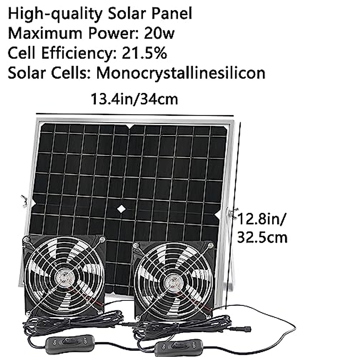 FCXJTU 20W Solar Powered Fan for Chicken Coops, Greenhouses, Outside Sheds, Pet Houses, Solar Panel Fan with Two IPX7 Waterproof Fans 11.5Ft On/Off Switch Cable Exhaust Intake Way Installation Kits