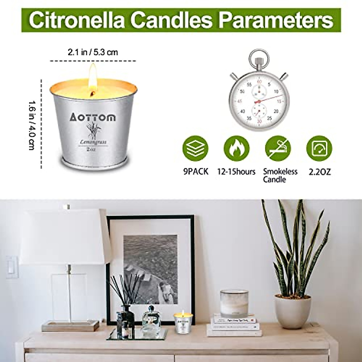 Citronella Candles Outdoor - 2.2oz 9 Pack Scented Candles 135h Burning for Patio Home Balcony Garden - Natural Soy Wax Aromatherapy Citronella Oil Portable Small Bucket Candles Set Summer Gifts