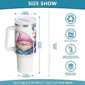 Jihqo Cute Dreamy Gnomes 40 oz Stainless Steel Vacuum Insulated Tumbler with Handle and Straw Lid Reusable Leakproof Water Bottle Double Wall Travel Mug Coffee Cup, Cupholder Friendly