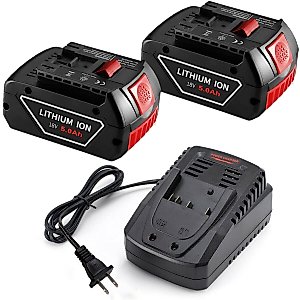 2Pack 18V 5.0Ah BAT609 Battery and 14.4V ~ 18V Li-ion battery Charger Replacement for Bosch 18V Battery BAT609 BAT610 BAT610G BAT612 BAT618 BAT618G BAT619G Cordless Power Tools Battery