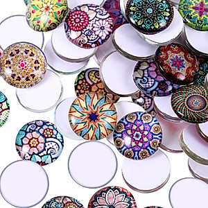 JOVITEC 200 Pieces 12 mm Flower Pattern Glass Beads Mixed Color Flat Marbles Mosaic Printed Half Round Crafts Glass Mosaic for Jewelry Making