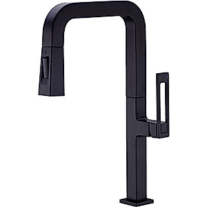 Kitchen Faucet with Pull Down Sprayer Square Shaped Brass Bar Sink Faucet Single Handle Kitchen Faucet, Matte Black