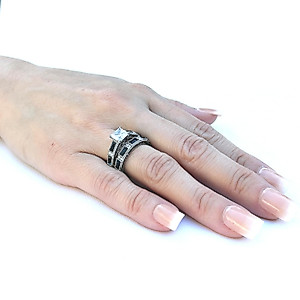 1 Carat Princess Cut CZ/Deep Blue CZ Women's Stainless Steel Wedding Ring Set- Size 10