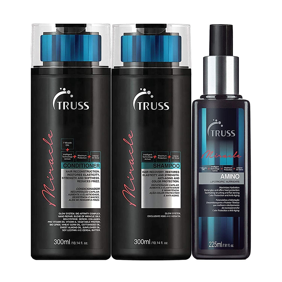 TRUSS Miracle Conditioner and Shampoo Set Bundle with Amino Miracle Heat Protectant Spray