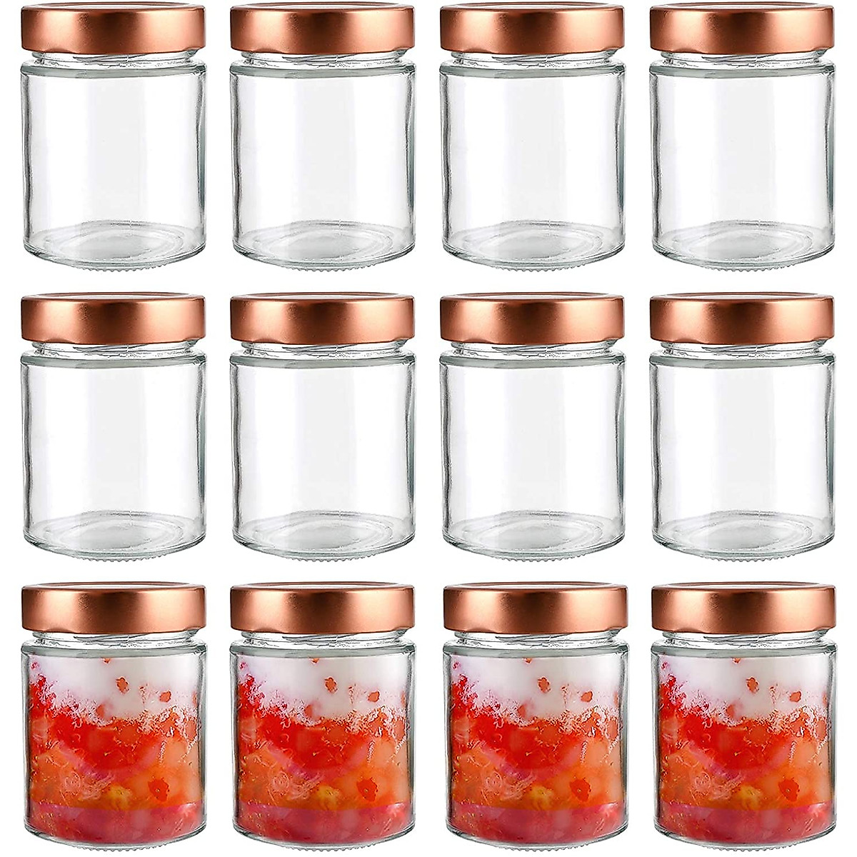 Yopay 12 Pack 6oz Glass Jars, Clear Round Candle Jars with Gold Lids, Empty Food Storage Containers, Canning Jar For Yogurt, Spice, Powder, Liquid