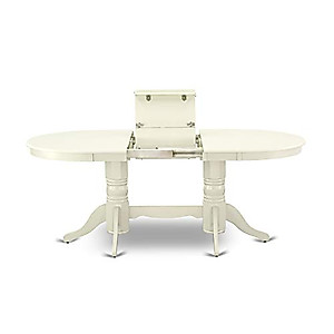 East West Furniture VADO7-LWH-W 7Pc Dinette Set Includes a 59/76.4 Inch Oval Dining Table with Butterfly Leaf and 6 Wood Seat Kitchen Chairs, Linen White Finish