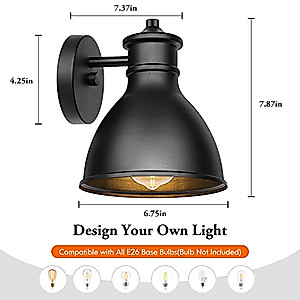 Brightever Outdoor Lights Wall Sconces Lantern, Farmhouse Wall Mount Porch Lights Fixtures, Industrial Patio Exterior Barn Light, Matte Black E26 Socket Lamp for Garage Doorway Bathroom(2 Packs)