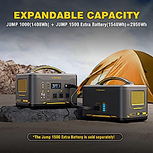 VTOMAN 1000 Portable Power Station 1408Wh 1000W (Peak 2000W), Solar Generator Station, LiFePO4 (LFP) Battery Powered Generator with 3x Pure Sine Wave 1000W AC Outlets for Outdoor Camping & Home Backup