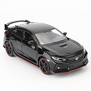 RMZ City Compatible for 1:32 Diecasting Alloy Honda Civic Type-R Car Model Toy Car，Pull Back Alloy Car with Lights and Sound, Open Door for Kids Gift, Children Birthday Gift Black