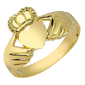 High Polish 10k Yellow Gold Claddagh Ring (Size 7.5)