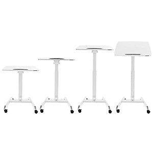 Stand Steady Multifunctional Mobile Podium Desk | Portable Sit to Stand Lectern with Pneumatic Height Adjustment & Tilting Desktop | Rolling Laptop Stand | Mobile Desk for School, Home, Office (White)