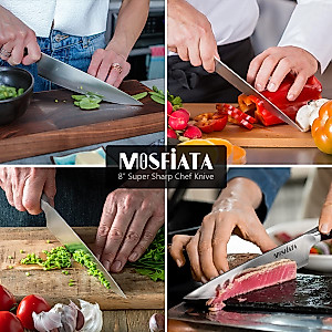 MOSFiATA Chef Knife 8 Inch Kitchen Cooking Knife, 5Cr15Mov High Carbon Stainless Steel Sharp Knife with Ergonomic Pakkawood Handle, Full Tang Vegetable Meat Cutting Knife with Sheath for Home Kitchen
