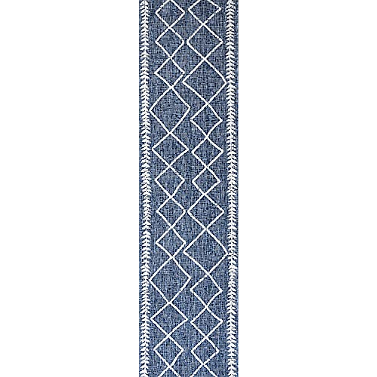 Eyely BMS129C-210 Santa Monica Derya Tribal Diamond Trellis Indoor/Outdoor Runner Rug Modern;Bohemian;Rustic, Bedroom, Kitchen, Backyard, Patio, Easy-Cleaning, Non-Shedding, 2 X 10, Blue/Ivory
