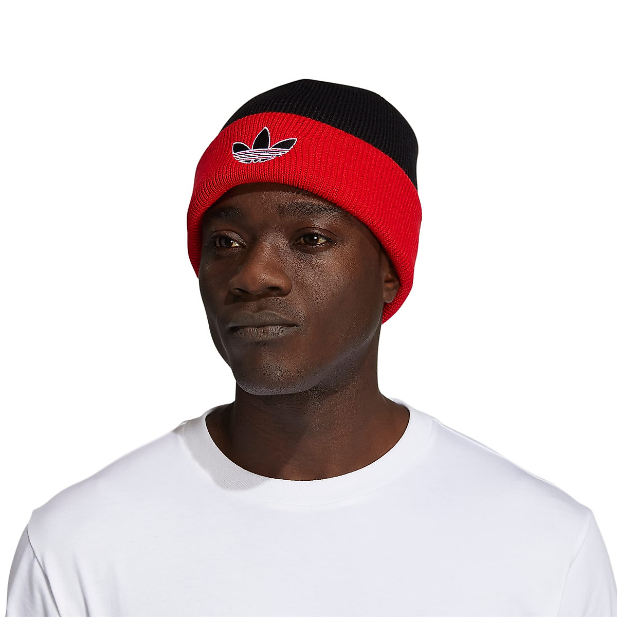 adidas Originals Sunday Cuff Beanie, Black/Vivid Red/White, One Size